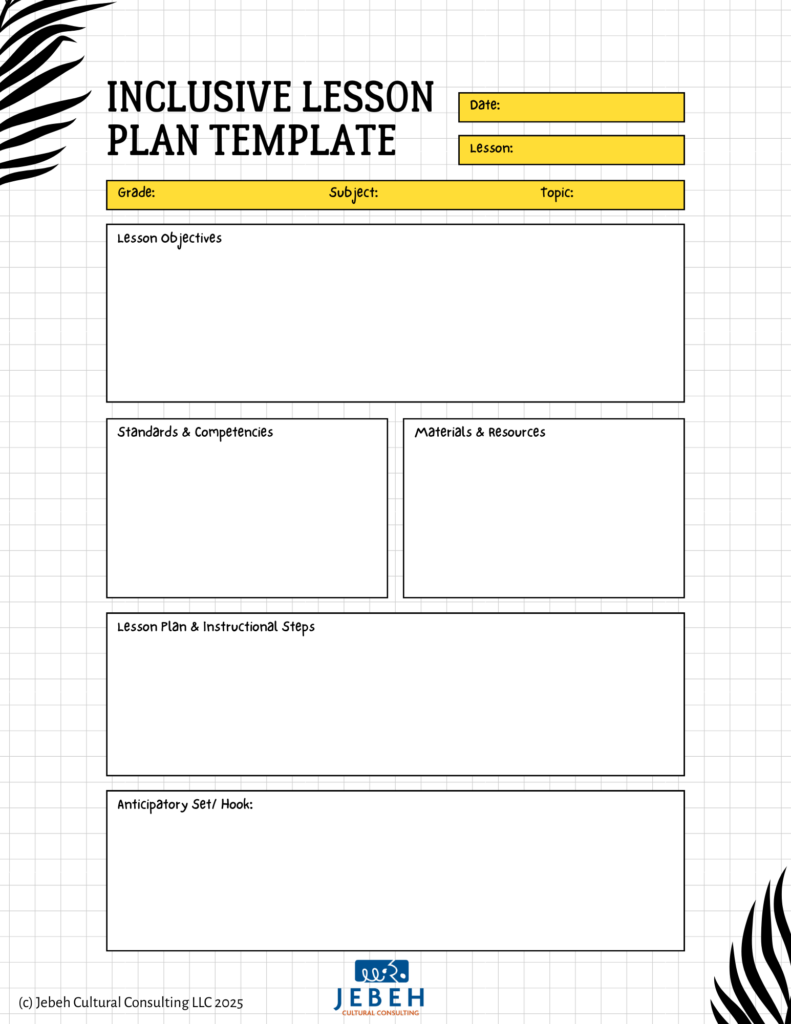 Inclusive Lesson Plan Template - Jebeh Edmunds